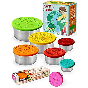 TAVVA Bundle Dips Salad Dressing Container To Go – 3X1.5oz Containers Earth Stainless Steel Food Containers [Set of 5]