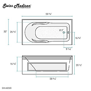 Swiss Madison Well Made Forever SM-AB560, Concorde 60 in. x 32 in. Acrylic Glossy White, Alcove, Integral, Right-Hand Drain, Apron Bathtub