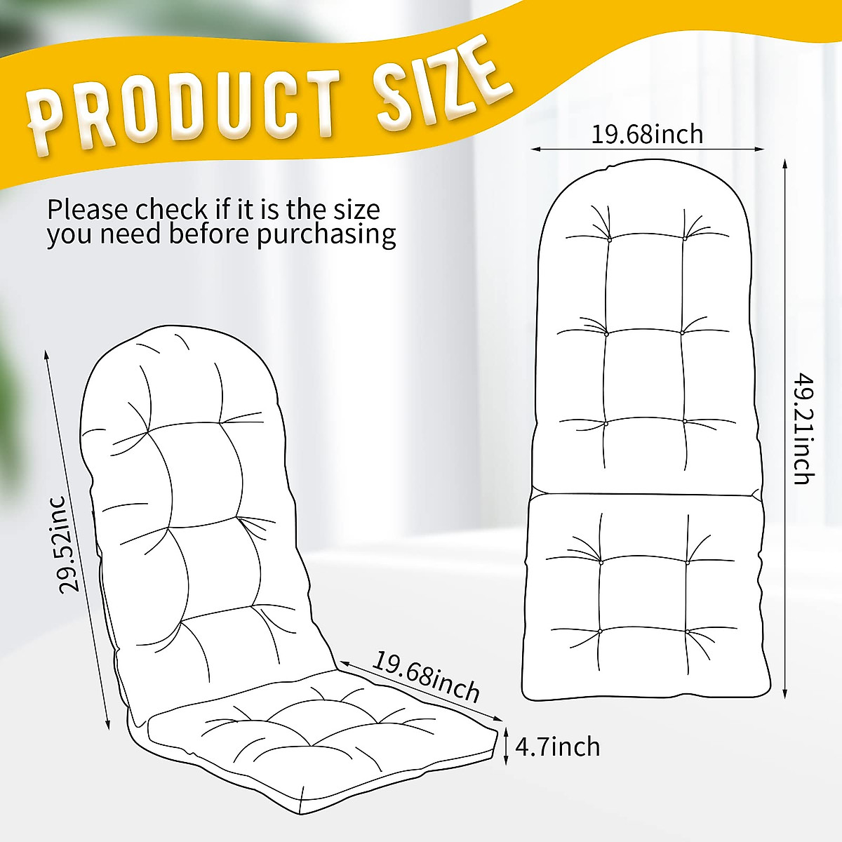 Vemkyrio 4 Pack Adirondack Chair Cushion, Waterproof&Fade-Resistant Rocking Chair Cushion - High Back Patio Cushions Lengthen, Thickened Patio Chair Pad for Outdoor and Indoor (Grey)