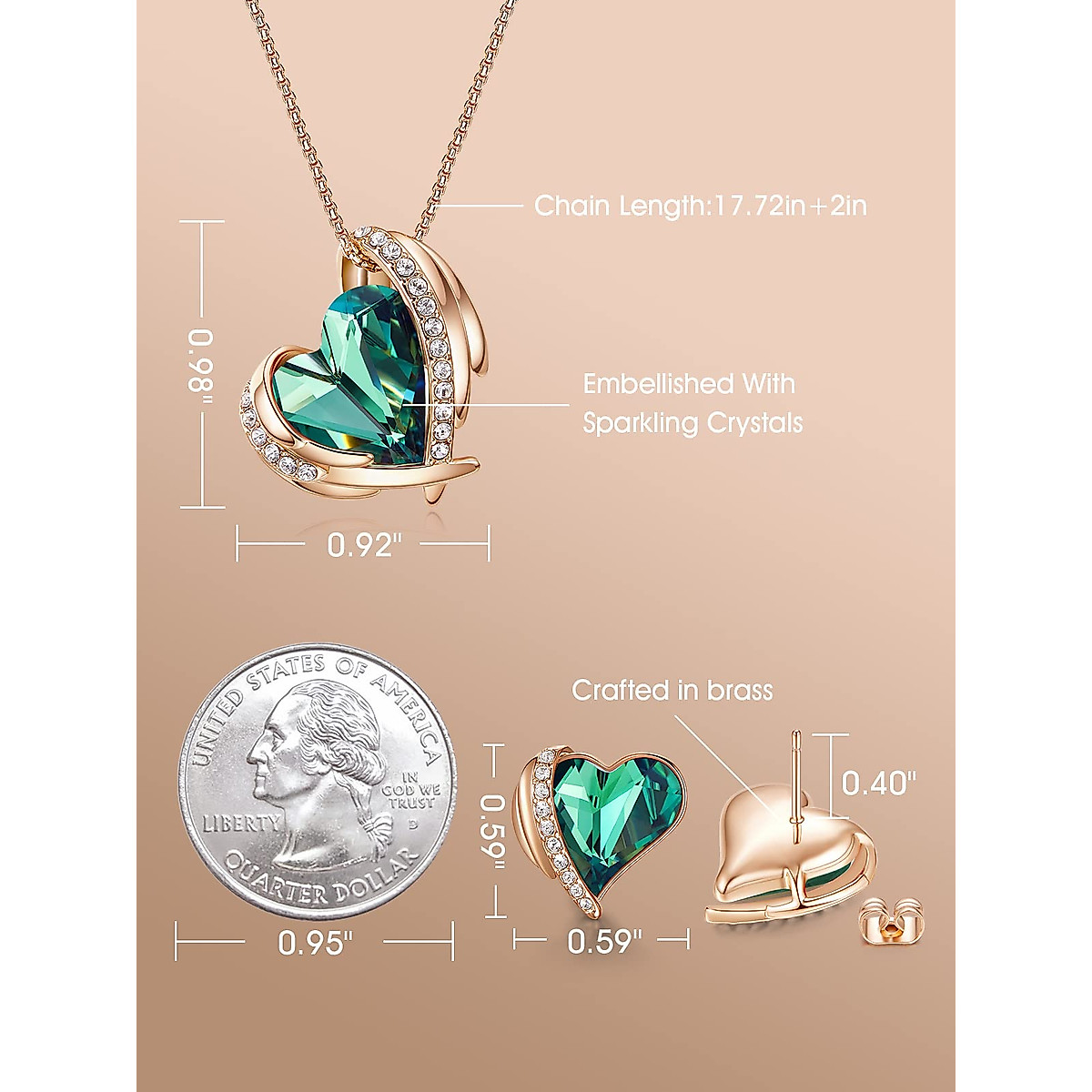 CDE Pink Angel Rose Gold Jewelry Set Mother’s Day Gift Women Heart Pendant Necklaces and Stud Earrings Sets Birthday Best friend Mom Gift for Mother
