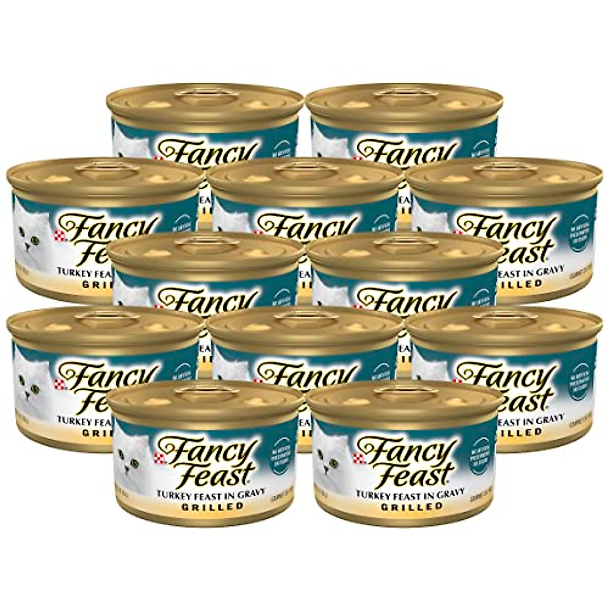 PURINA Fancy Feast Grilled Wet Cat Food, Grilled Turkey Feast in Gravy, Wet Cat Food with No Artificial Preservatives or Colors, 3 Ounce Can (Pack of 12)