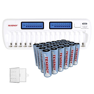 Tenergy 24 Pack 1.2V AA NiMH Rechargeable Batteries with TN438 Charger, Precharged 24xAA Batteries Ideal for Everyday Household Electronics