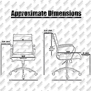 2xhome Brown Modern Mid Century Modern Contemporary Mid Back Ribbed PU Leather Swivel Tilt Adjustable Chair Executive Manager Office Conference Room Work Task Computer Ribbed Desk Chrome Wheels Arms
