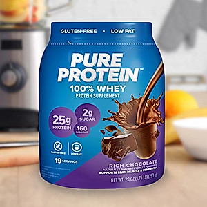 Pure Protein Powder, Whey, High Protein, Low Sugar, Gluten Free, Rich Chocolate, 1 lb (Packaging may vary)
