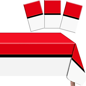 VDESFUEBY Red Ball Birthday Party Tablecloths 3 Pieces Cartoon Themed Table Cover Plastic Disposable Rectangle Table Cover for Boy Kid Girl Baby Shower Birthday Party Supplies- 54" x 108"