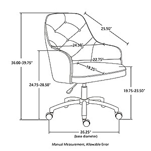 Glitzhome Velvet Fabric Gas Lift Adjustable Swivel Office Chair, Cream White