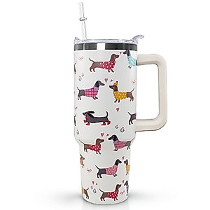 wmvhdiw 30 Oz Tumbler With Handle,Dachshund Coffee Travel Mug Cup Water Bottle, Dachshund Decor, Dog Gifts for Women