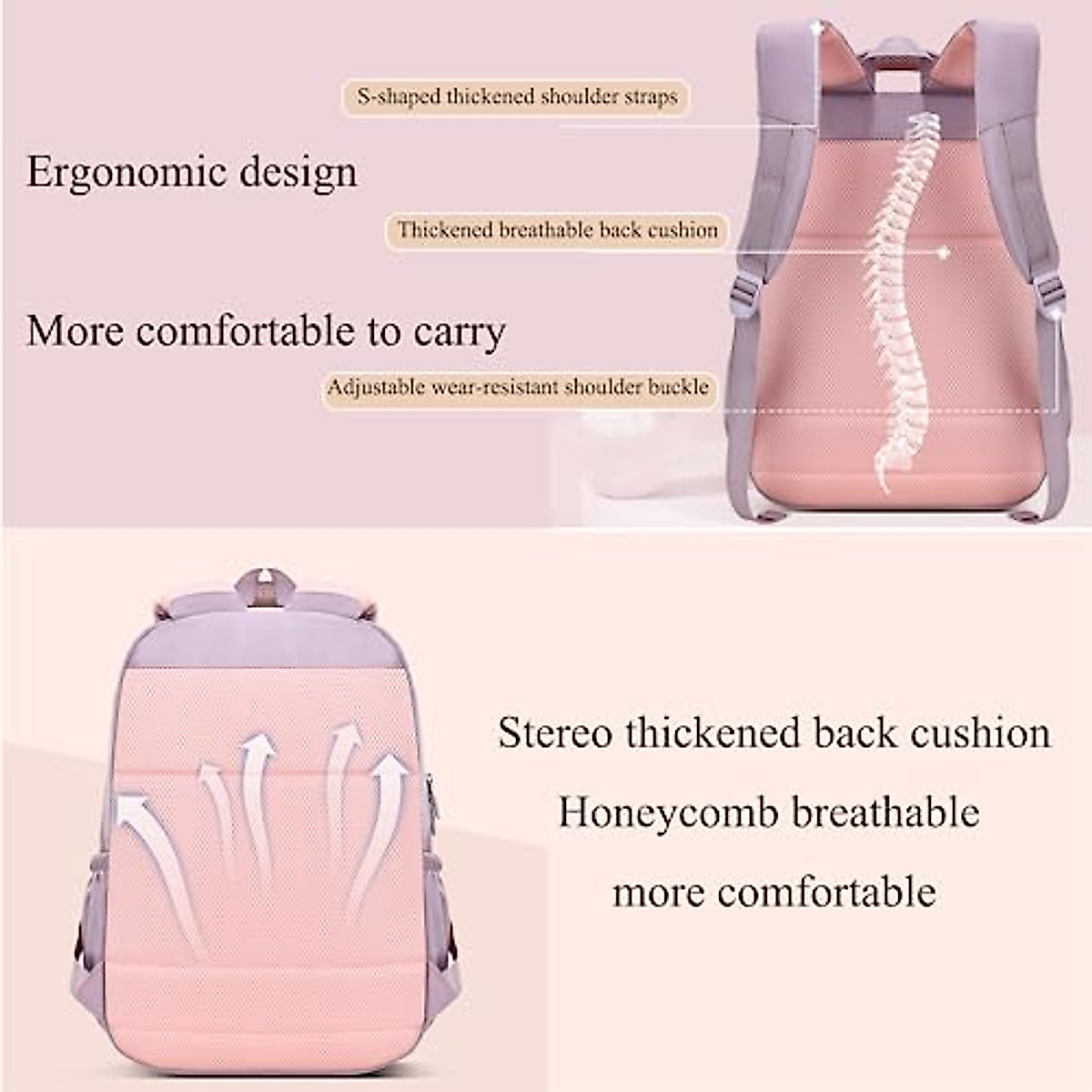 YJMKOI Aesthetic Black Backpacks for Girls, Kawaii Kids Bookbag,Large and Lightweight School Girls Backpack,Black