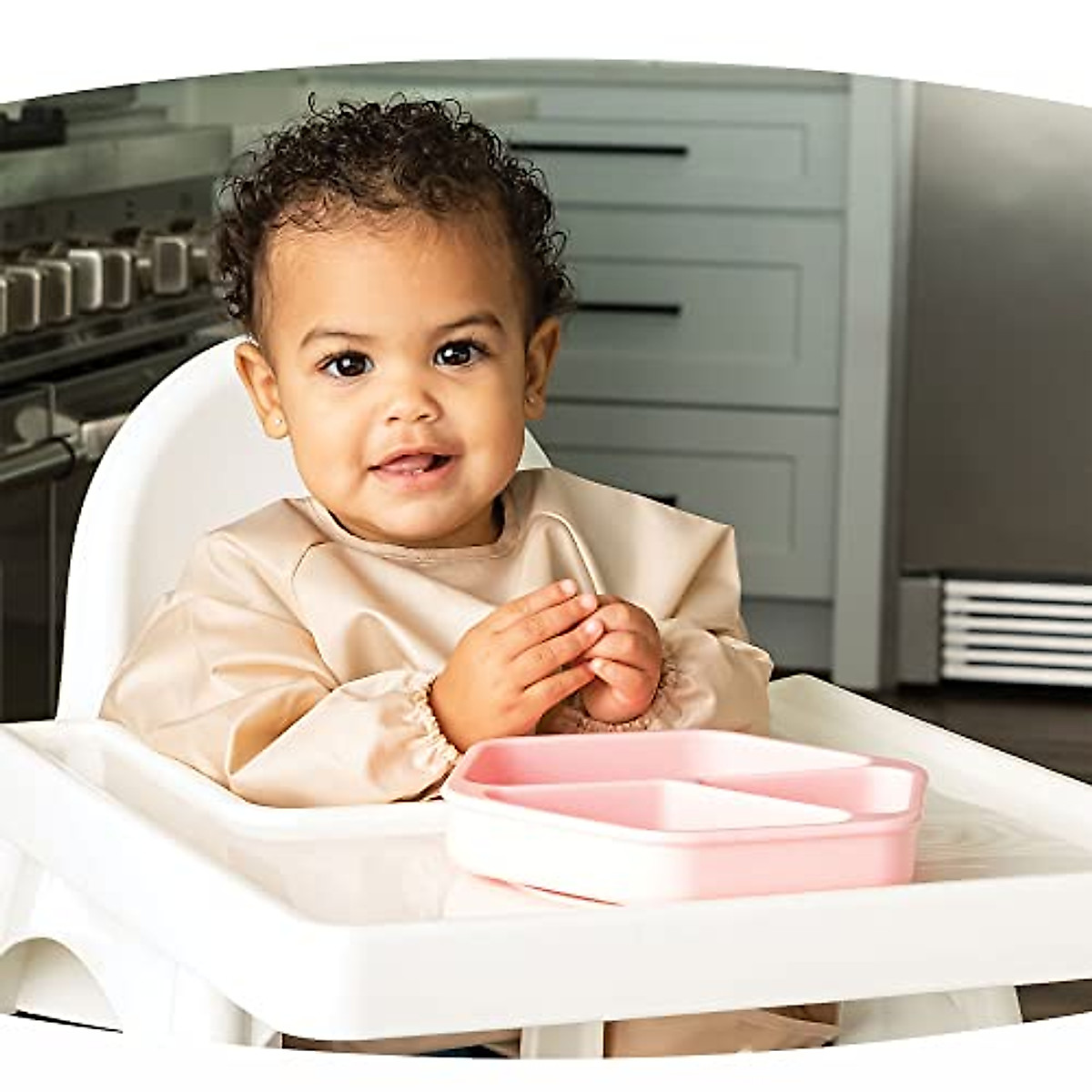 Tiny Twinkle Silicone Suction Baby Plate, Suction Grip Divided Dish for First Foods and Self-Feeding Toddlers, Baby Led Weaning Supplies for Independent Eating (Rose Plate with Lid)