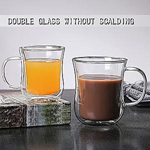 SMLJFO Double Wall Glasses Coffee Mug Glass Tea Cups Clear Mugs for Cappuccino Heat Resistant Cup with Handle for Milk Cappuccino Juice Latte, White