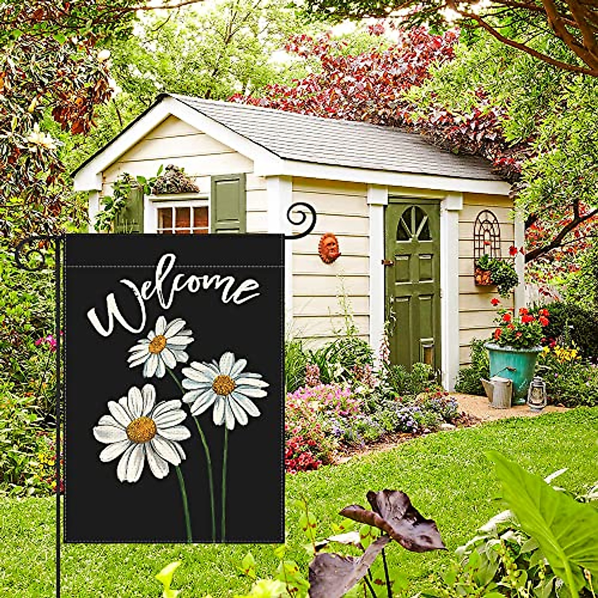 AVOIN colorlife Welcome Daisy Garden Flag 12 x 18 Inch Double Sided, Spring Summer Seasonal Holiday Yard Outdoor Flag
