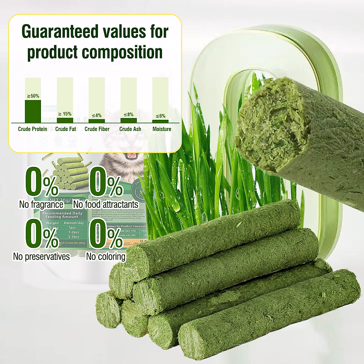 Hkpetie 30g Cat Grass Teething Stick, Delicious Cat Treat Snack Edible Cat Chew Toy for Teeth Cleaning and Hairball Removal in Cats