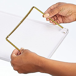 mDesign Metal Stacking Storage Organization for Shelves Inside Cabinet in Kitchen, Pantry, Cupboard, Fridge/Freezer, Organizer Stand for Plates, Bowls, Mugs, Ligne Collection, 4 Pack, White/Soft Brass