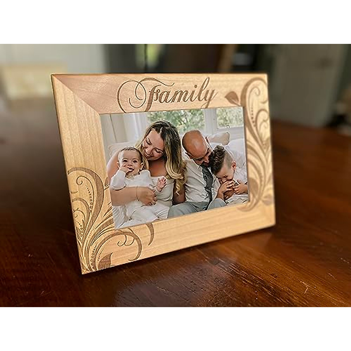 Griffco Supply Family Natural Wood Engaved Picture Frame (5x7 Horizontal)