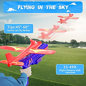 FRONTSUN 3 Pack Dinosaur Airplane Launcher Toys, 2 Flight Modes Kids Outdoor Flying Toys Airplanes Foam Glider Catapult Planes, Birthday Gifts for Boys Girls 3 4 5 6 7 8 9 10 11 12 Year Old
