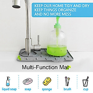 Sink Splash Guard 8.3" Mini kitchen Faucet Mat Silicone Handle Drip Catcher Tray Behind Faucet Kitchen Guard Gadgets for Kitchen Bathroom Countertop Drying and Dish Soap Sponge Placement (2 Pcs Grey)