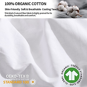 NEXHOME PRO 100% Organic Cotton Queen Pillowcases Set of 2, Envelope Closure Linen Feel Textured Natural, Soft and Durable, Premium Cooling Pillow Cases for Bed (20x30 inch, White)