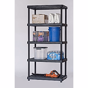 Keter Resin 5-Tier Freestanding Multipurpose Shelf Display Rack for Basement, Kitchen, and Garage Storage Shelving and Organization, 24", Black