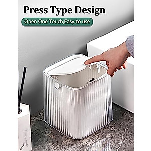 SUNTEREST Small Desktop Trash Can with Lid,Mini Garbage Can with Trash Bags,Modern Vanity Little Countertop Waste Bin,Press Type Tiny Table Trash Bucket for Bathroom,Kitchen,Bedroom,Office (White)