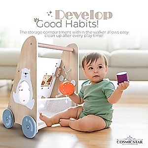 Cosmicstar Wooden Baby Walker - 6 in 1 Activity Cube Walkers for Babies, Toys Roll Cart Baby Activity Walkers for Boys and Girls or Motor Skills, Cognitive Thinking and Hand-Eye Coordination