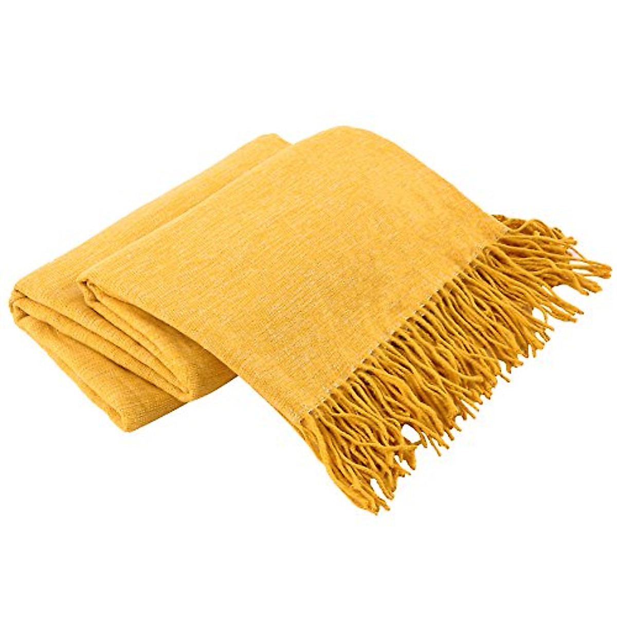 Solid Soft Yellow Throw Blanket with Fringe Tassel - 50" x 60", Light Yellow Throw Blanket, Mustard Yellow Throw for Couch and Bed, Autumn & Fall Patio Throw Blanket, Perfect for Outdoor and Indoor
