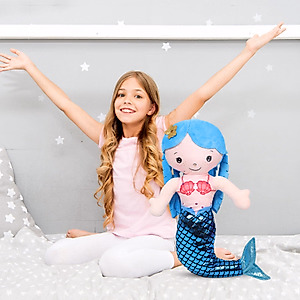 Cabilock 20 Blue Mermaid Stuffed Animal - Cute Soft Hugging Mermaid Plushies Pillow Toys Kawaii Birthday Present for Adults Kids Boys Girls