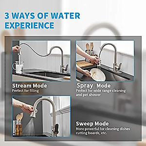 BURUWO Brass Kitchen Faucet with 3 Modes Sprayer, Single Handle 1 or 3 Hole Modern Kitchen Faucet Brushed Nickel, Pull Down Kitchen Sink Faucet for Farmhouse rv Bar Laundry