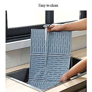 Extra Large Christmas Dish Drying Mat for Kitchen Counter, 24*13 Inch Trifold Food Grade Silicone Drying Mats Countertop, Heat & Cold Resistant (Black)