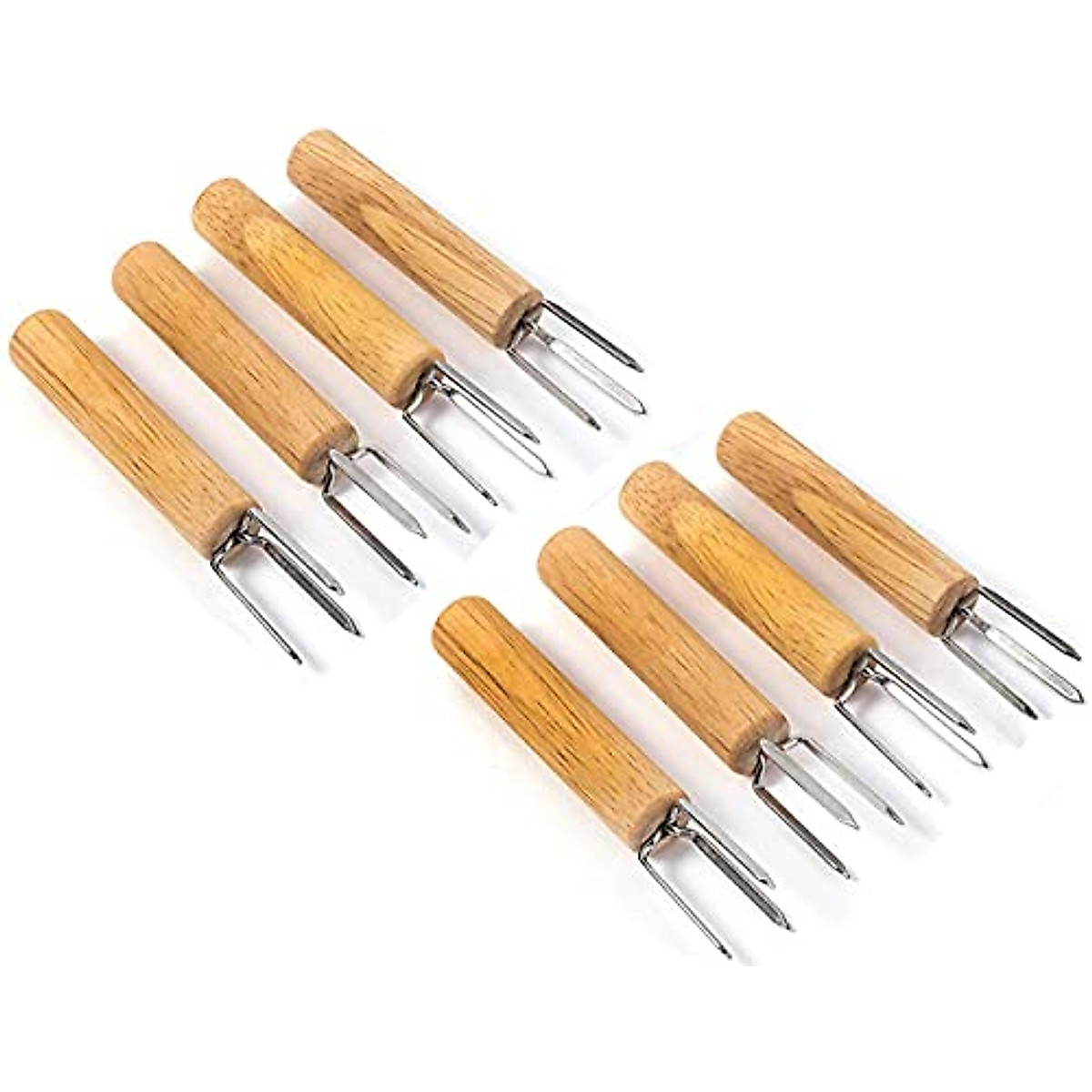 Corn Holders, Corn on the Cobb Holders Stainless Steel with Wooden Oak Handle, Corn on the Cob Holders for Kids and Adults Home Cooking and BBQ, Set of 8 (4 Inch Long Corn Holder)