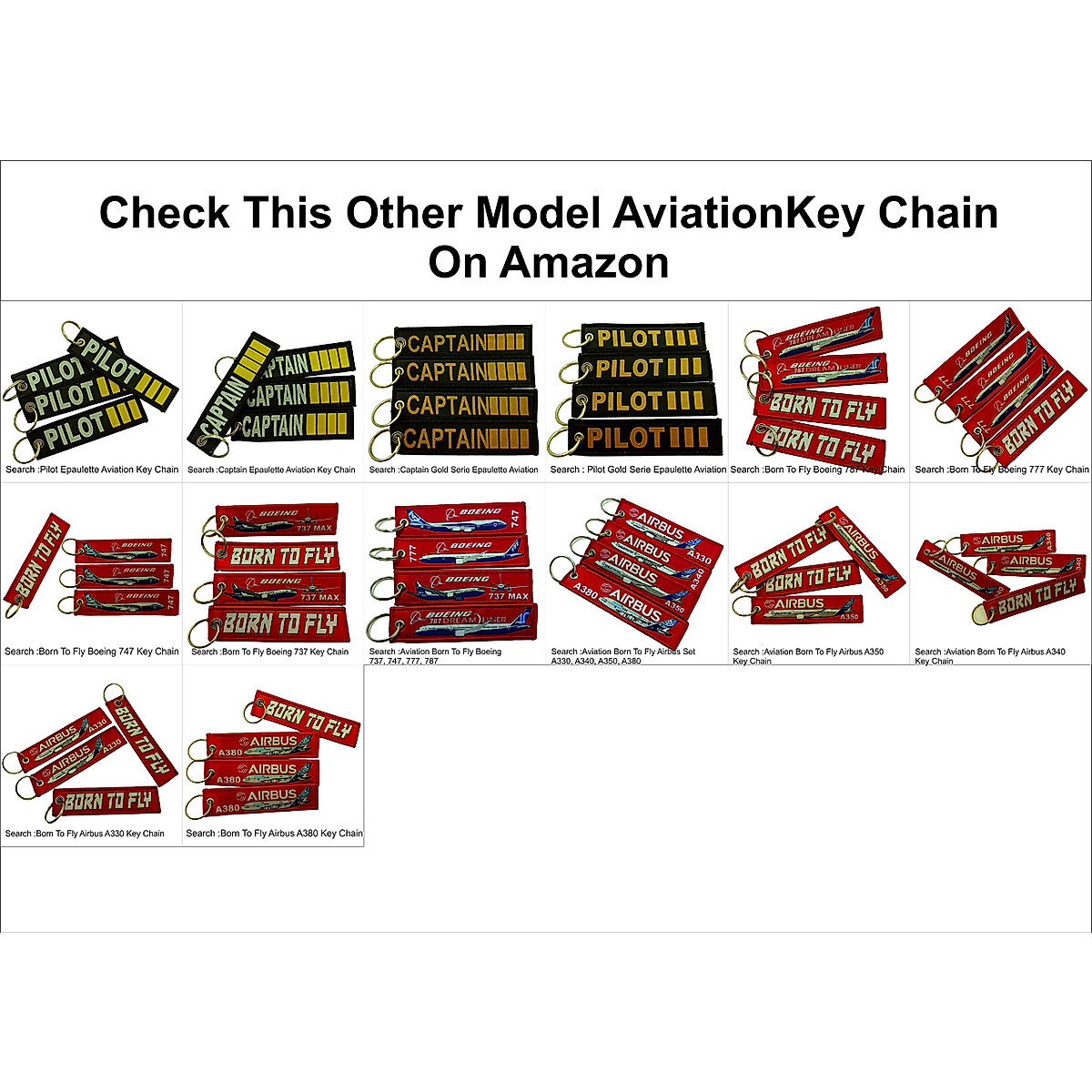 4 Pcs Pack Aviation Born To Fly Airbus Set A330, A340, A350, A380 Double Side Key Chain Keyring, Red