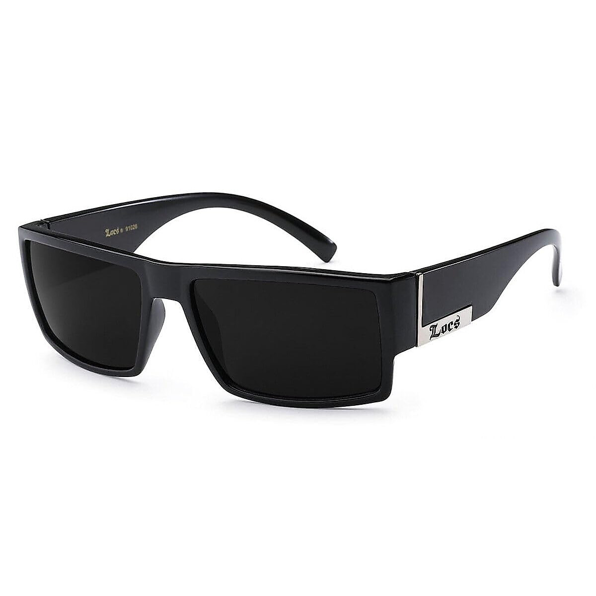 Locs Mens Flat Top Gangster Sunglasses Black Silver Frame 91026 (Black), 5.5w x 1.75h