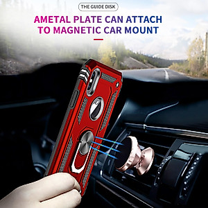 LeYi Compatible for iPhone X Case, iPhone Xs Case with [2Pack] Tempered Glass Screen Protector for Women Men, [Military-Grade] Phone Case with Ring Kickstand for Apple iPhone X/Xs/10, Red