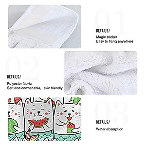 DIGTIA Summer Cat Kitchen Towels 2 Pack Funny Watermelon Hand Towel Bathroom Fruit Cute with Loop 12"x17" Fingertips Towels