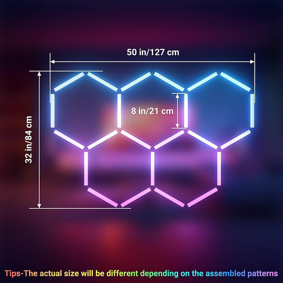 RGB Hexagon Lights - RGB Wall Lights with Music Sync, Dimmable and Speed Adjustable LED Hexagon Lights, LED Wall Lights for Gaming Room Decor, Streaming, Party, Bar, Gym
