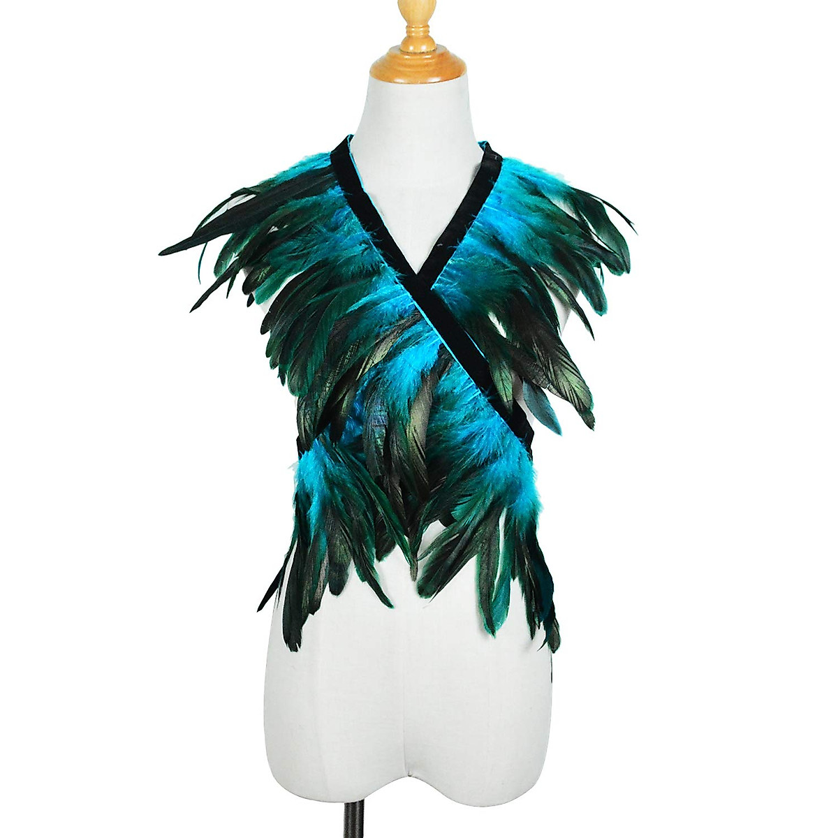 L'VOW Feather Boa Ribbon Punk Gothic Shawl Crow Witch Costume for Halloween(Acid blue)