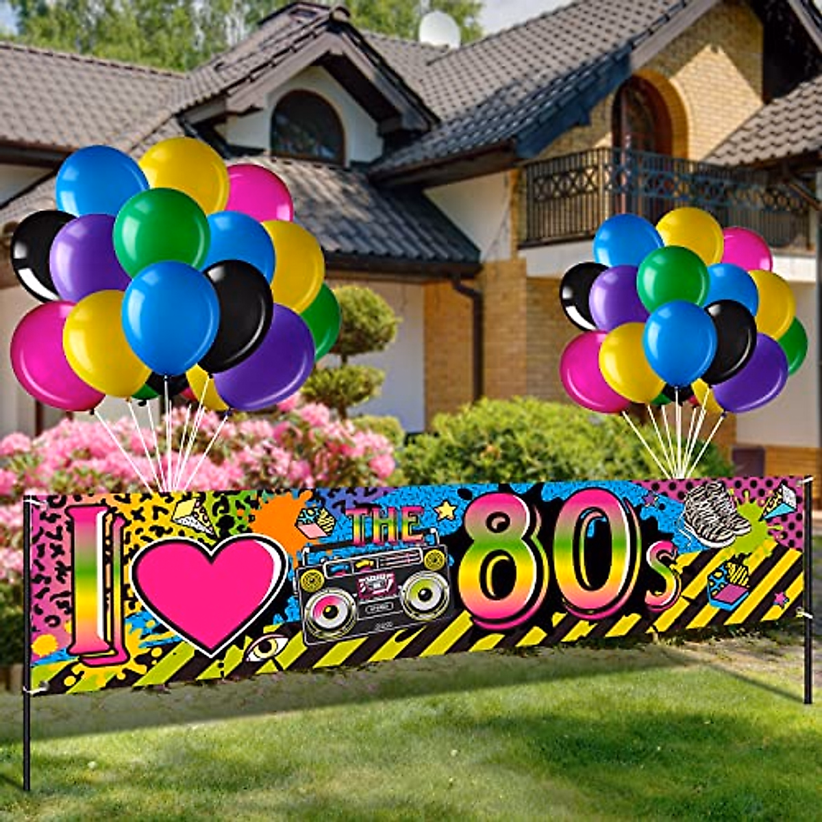41 Pieces 80s Party Decoration Set I Love 80s Banner with 40 Balloons Large 1980s Hip Hop Sign Backdrop Retro Boombox Background for Hip Hop Party Photo Booth Props Supplies 70.8 x 15.7 Inch (80s)