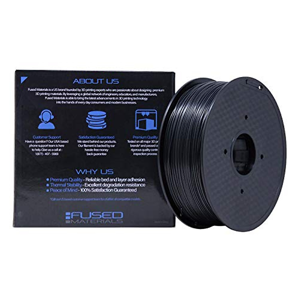 Fused Materials Black ASA 3D Printer Filament - 1kg Spool, 1.75mm, Dimensional Accuracy +/- 0.03 mm, (Black)