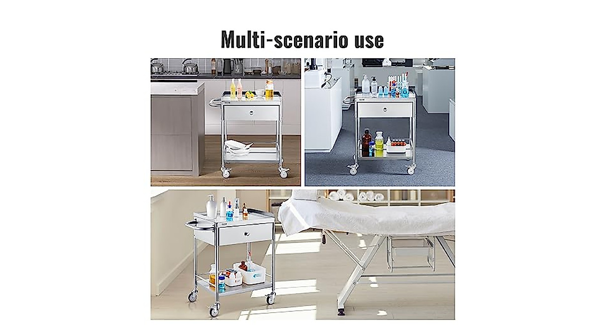 VEVOR Medical Cart - Durable Stainless Steel Lab Utility Cart