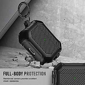 Maxjoy for AirPods Pro 2nd Generation Case 2022, Carbon Fiber Secure Lock Clip Full Body Shockproof Hard Shell Protective Case Cover with Keychain for Apple AirPod Pro 2, Black