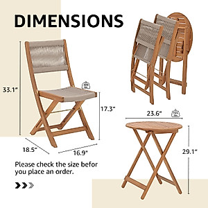 OC Orange-Casual 3 Piece Acacia Patio Bistro Set, Outdoor Compact Wood Table and Chairs Set of 2 for Apartment Balcony Front Porch Deck Yard, Beige