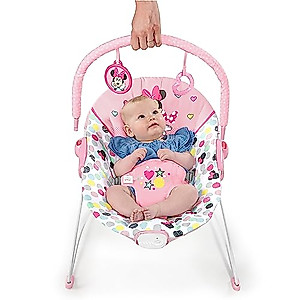 Disney Baby MINNIE MOUSE Baby Bouncer Soothing Vibrations Plush Infant Seat - Removable Toy Bar, Nonslip Feet, 0-6 Months Up to 20 lbs (Spotty Dotty)