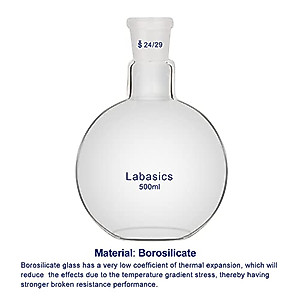 Labasics Single Neck Flat Bottom Boiling Flask, Borosilicate Glass Flat Bottom Boiling Flask with 24/29 Standard Joint, 500 ml