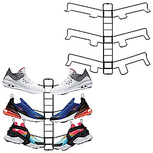 mDesign Modern Metal Shoe Organizer Display & Storage Shelf Rack - Adjustable Shelves Hang & Store Kicks, Running, Basketball, Tennis Shoes - 3 Tier, Each Wall Mount Unit Holds 6 Shoes, 2 Pack, Black