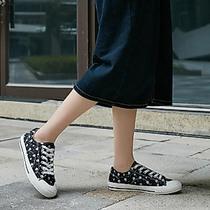 VERDASCO Womens Fashion Sneakers Non-Slip Running Shoes Comfort Walking Shoes Ladies Tennis Shoes Black with Skull Painted 7.5