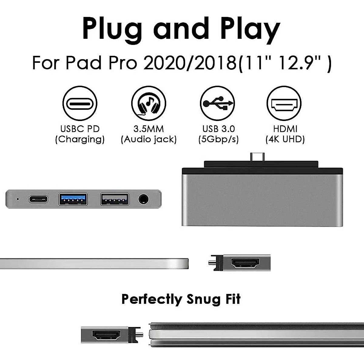 USB C Hub for iPad Pro, PowerExpand Direct 6-in-1 USB C Adapter, with 60W Power Delivery, 4K@60Hz HDMI Port, 3.5mm Headphone Jack, USB 3.0 Port, SD and microSD Card Reader (5 in 1)