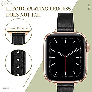 LELONG for Apple Watch Band 41mm 40mm 38mm 45mm 44mm 42mm women, Top Grain Genuine Leather Slim & Thin Strap with Bling Diamond Rhinestone Clasp for iWatch Series 7 6 5 4 3 2 1 SE (Black)