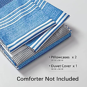 DESIHOM 3 Pieces Modern Duvet Cover Queen Size Geometric Blue Duvet Covers Set Striped Duvet Cover with Zipper Comforter Cover Queen Size