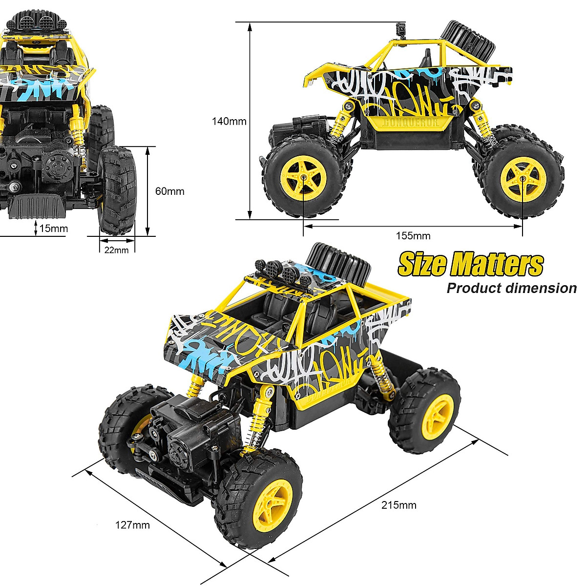 FunsLane Remote Control Car Off Road RC Stunt Cars, 4WD High Speed All Terrains Electric Toy Off Road RC Monster Vehicle Truck Crawler for Kids Boys Girls Gifts