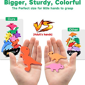 FFTROC Montessori Dinosaur Toys for 2 3 4 Year Old Boys - Wooden Stacking Dinosaur Toys for Kids 2-4 3-5, Toddler Balancing Block Sets