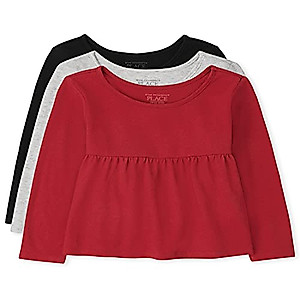 The Children's Place Baby Girls and Toddler Long Sleeve Tops 3-Pack Shirt, Black, 18-24 Months US